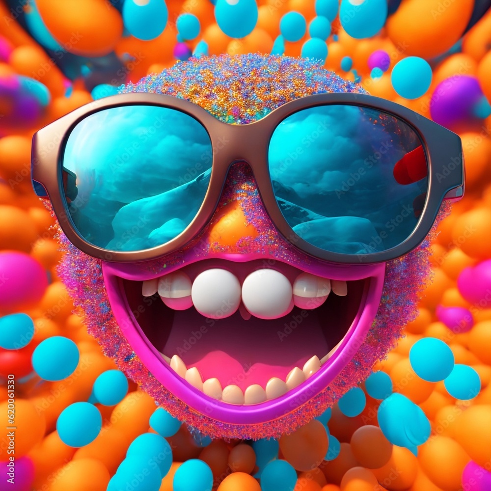 An animated emoji face with glasses in hyper-realistic 3d with a ...