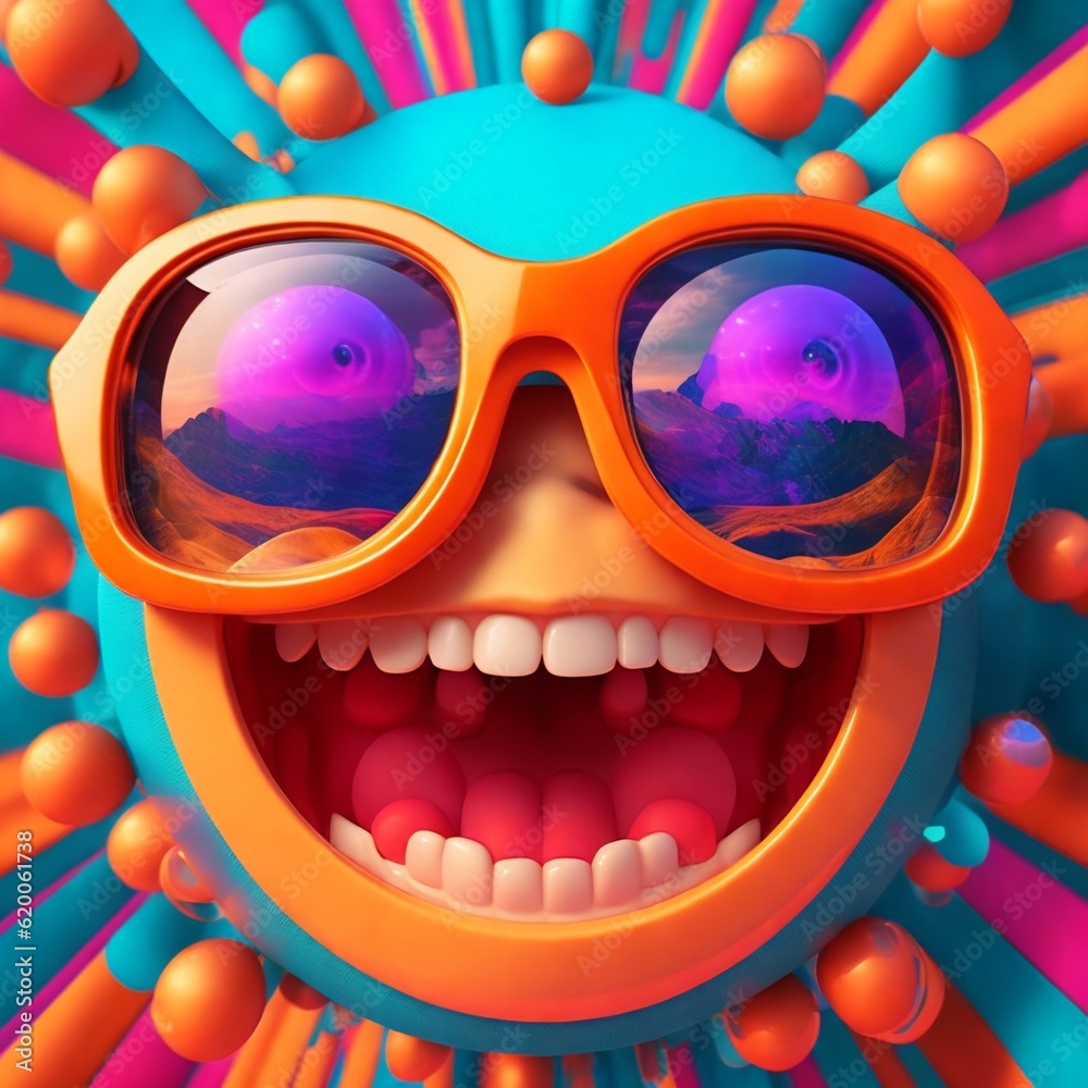 An animated emoji face with glasses in hyper-realistic 3d with a ...