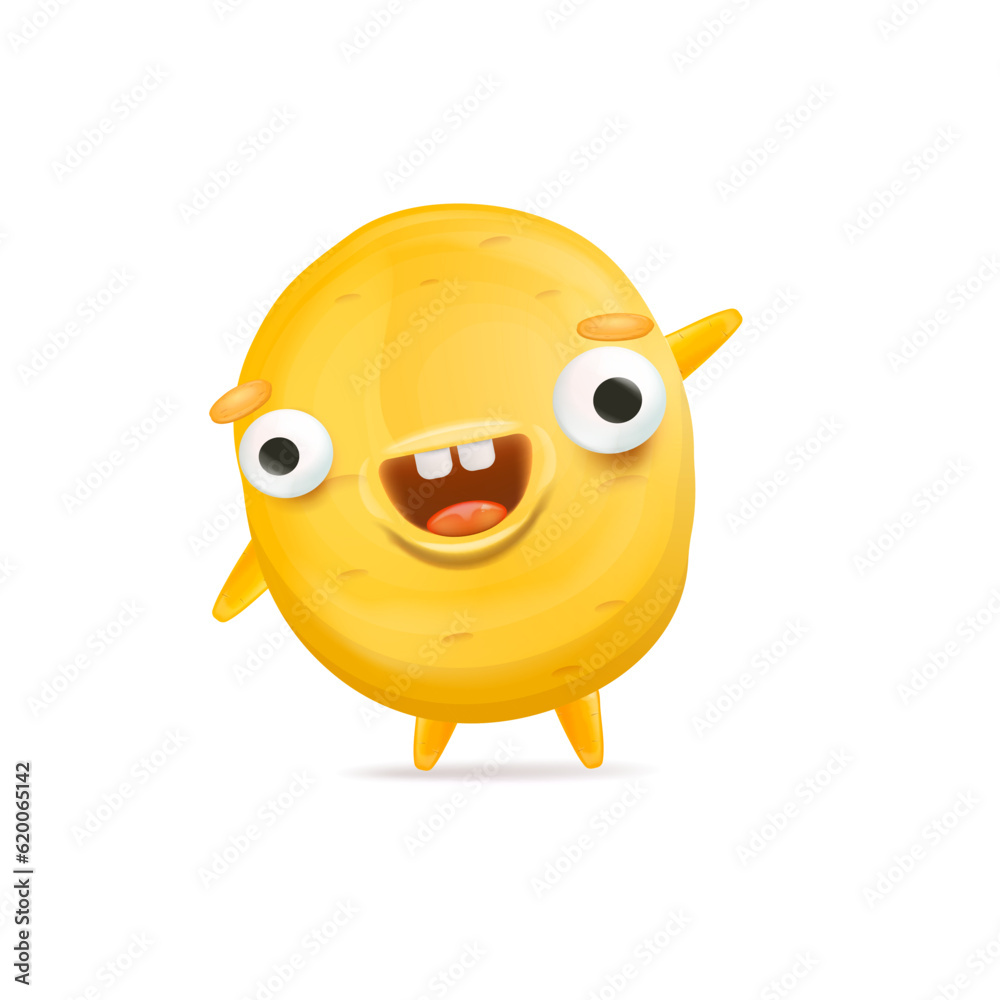 Vector cartoon funny yellow alien monster isolated on white background ...