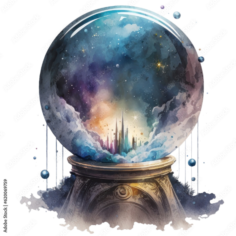 Magic crystal ball, celestial galaxy orb digital illustration isolated ...