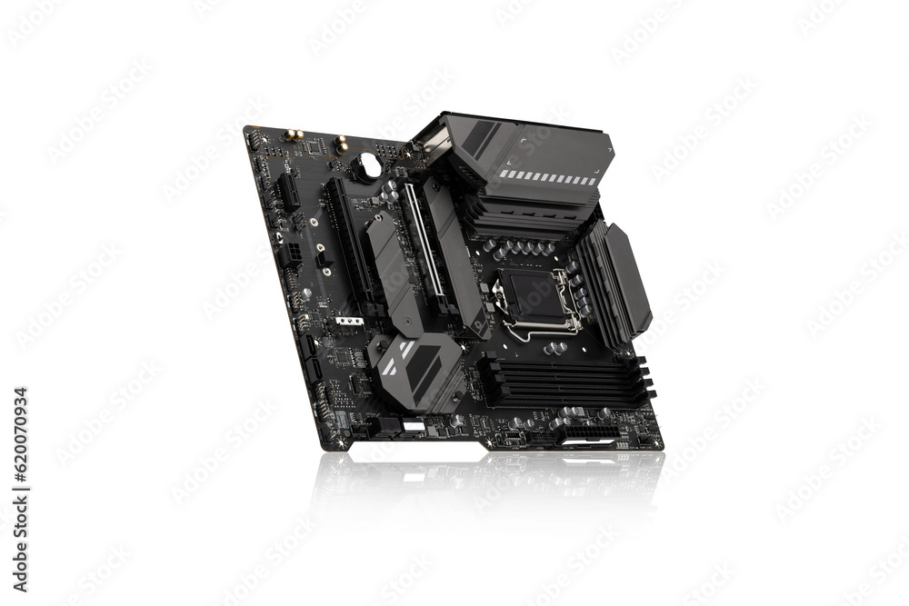 PC motherboard on a white background. Motherboard for personal computer ...