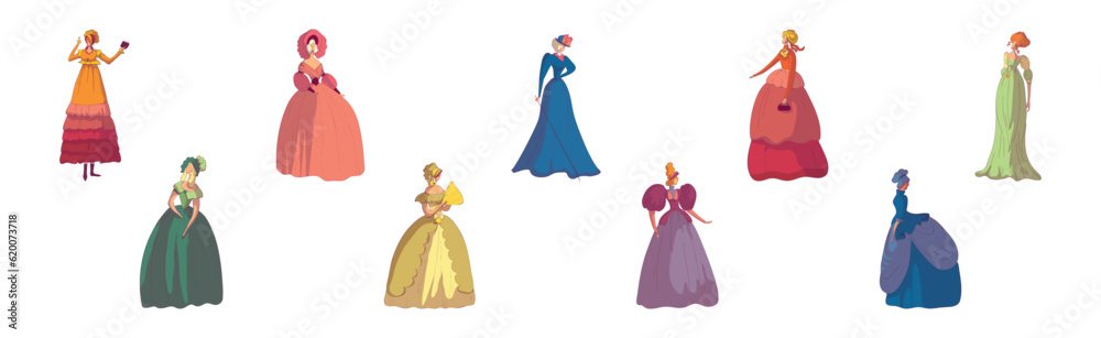 Madam Woman in Standing Pose Wearing Old-fashioned Dress or Ball Gown ...