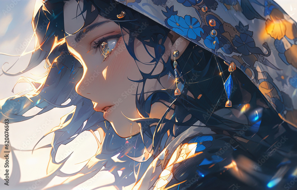 girl feeling emotions at enormous level manga anime style illustration ...