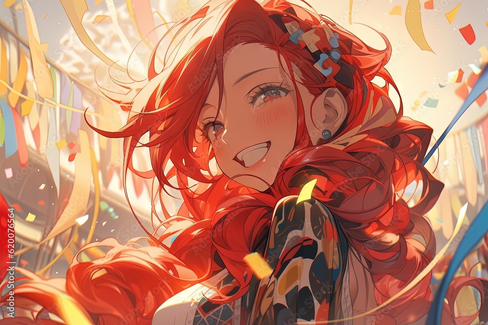 colombian girl red hair dancing at the fiesta party manga anime style ...