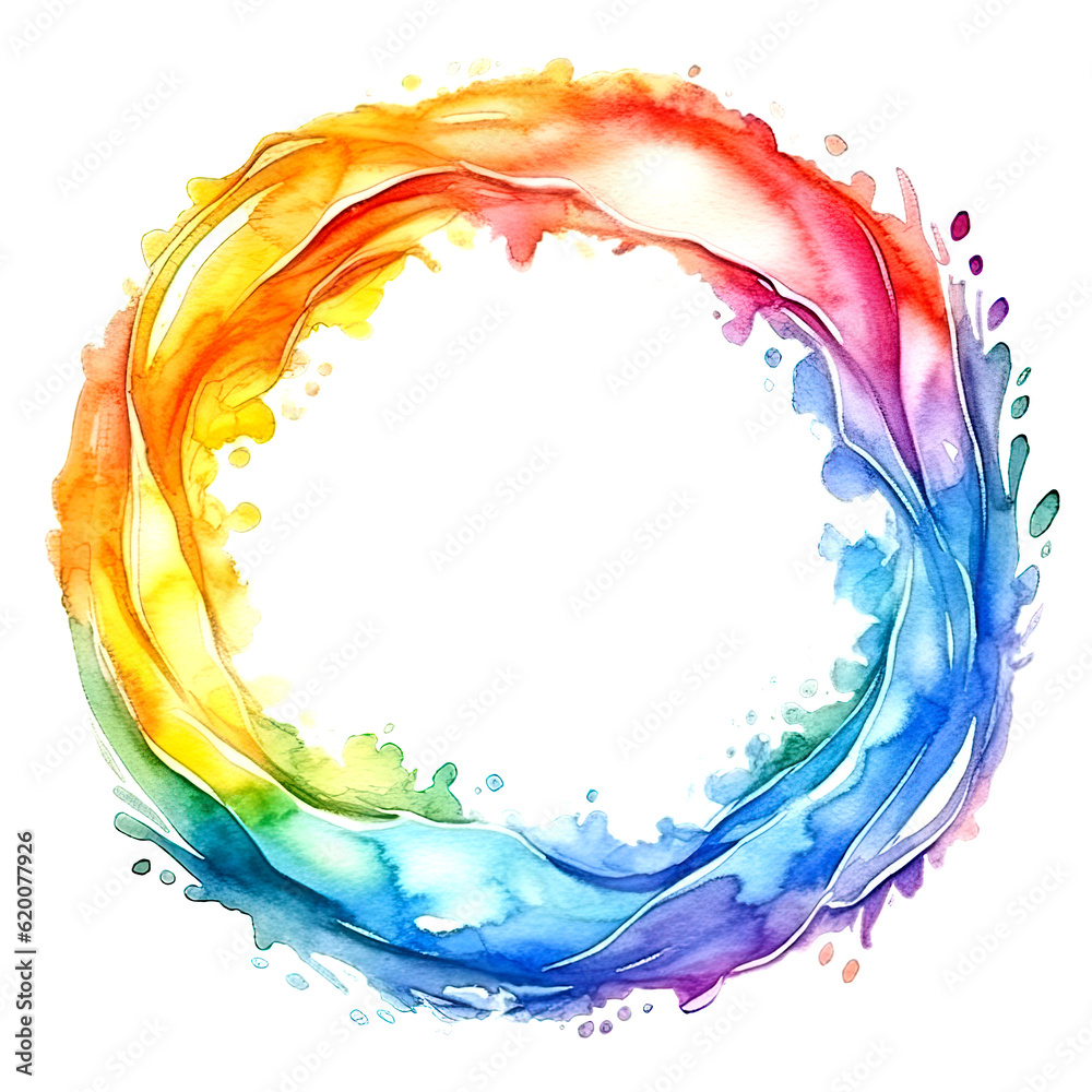 Rainbow round frame border, colorful watercolor illustration Stock ...