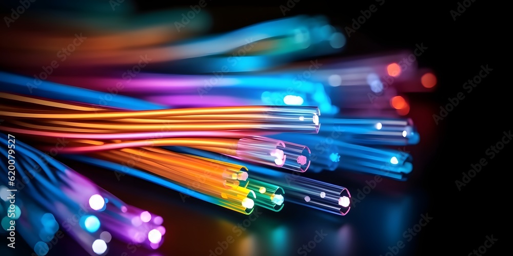 Bundle of fiber optic cables. Optical fiber cable Colorful illustration ...