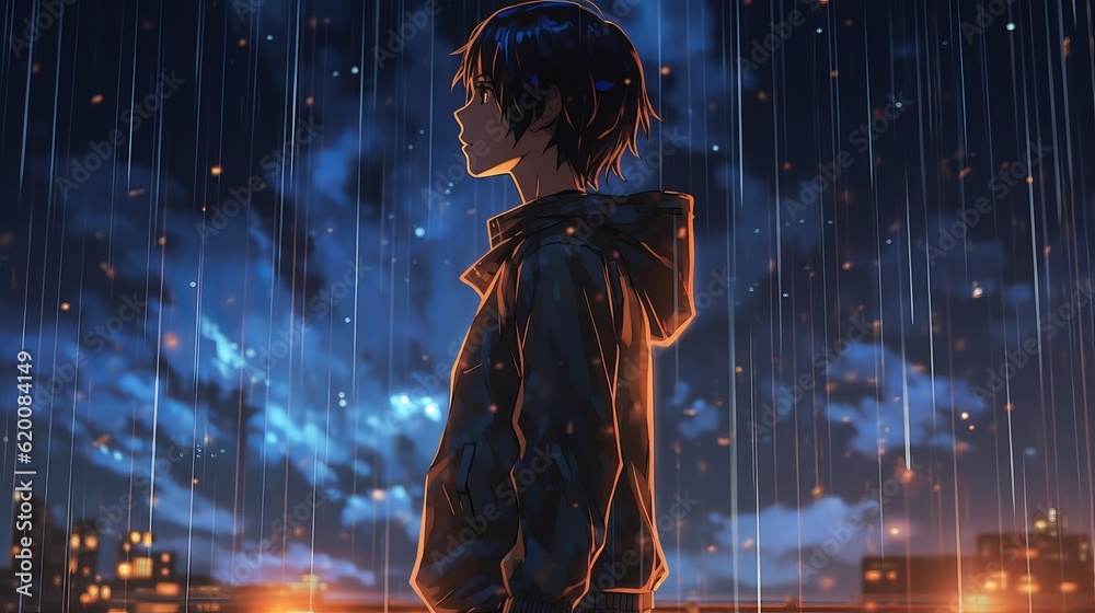Person in the rain - Captivating 4K anime boy in rain: melancholic ...