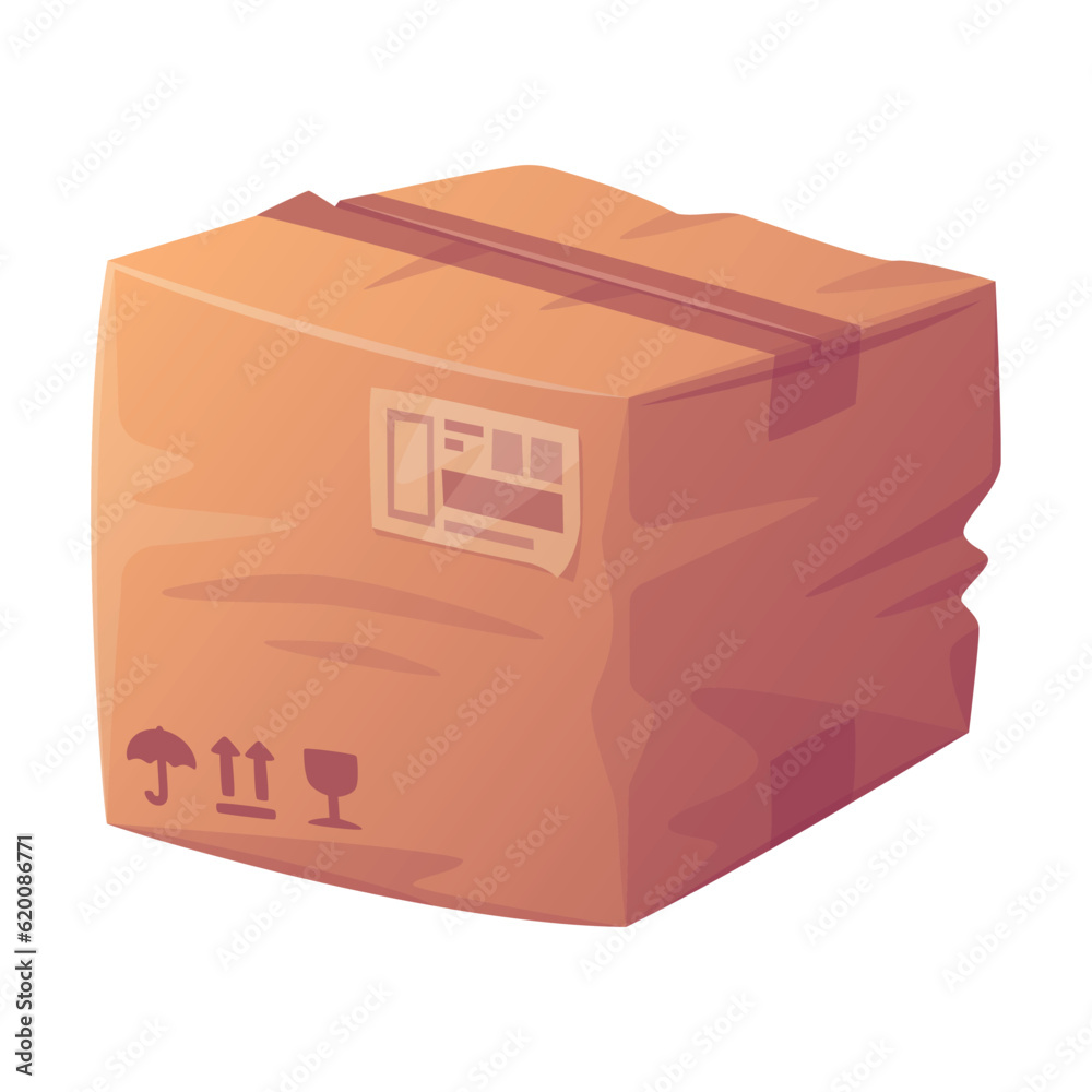 Crumpled Cardboard Box as Packaging and Shipping Container Vector ...