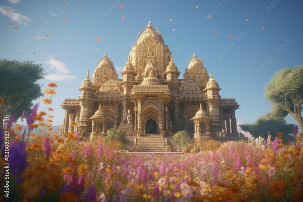 Hindu temple concept art painting 3d illustration with different ...