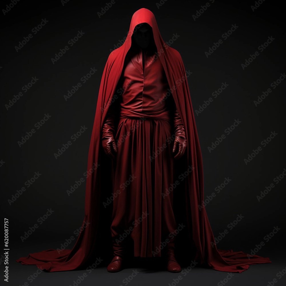 A Lifelike Red Wizard Whose Face is Concealed by a Hood Generative AI ...
