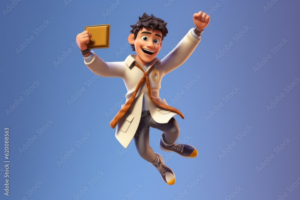 3D happy student cartoon boy on transparent background. Generative AI ...