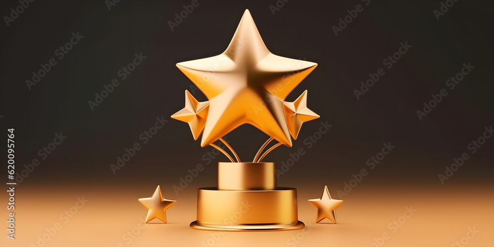 Gold five star rating trophy success award symbol, background of best ...