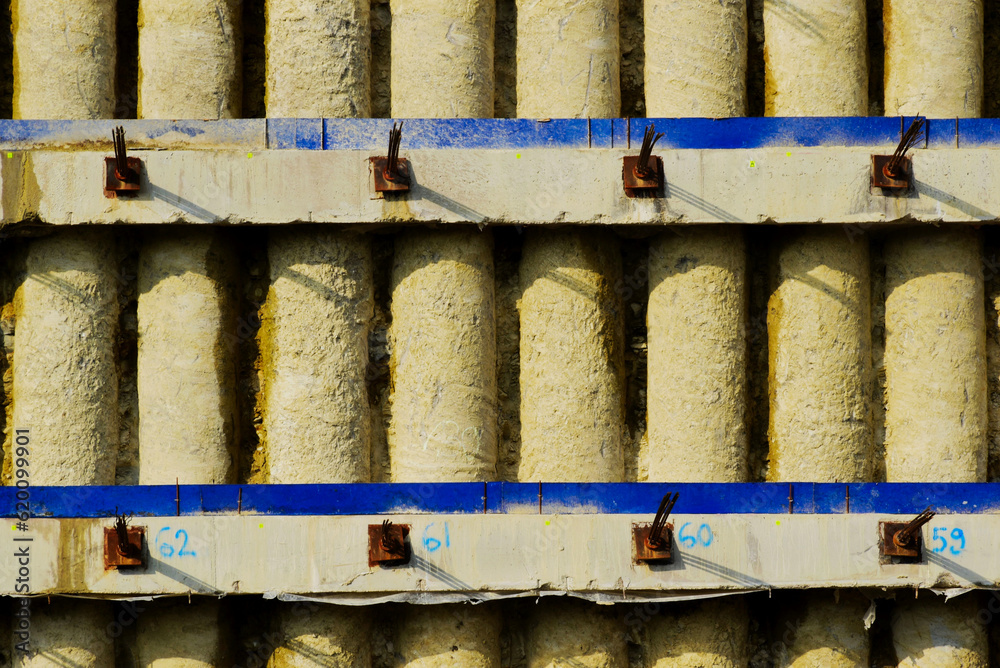 retaining wall of drilled reinforced concrete piles, tie beams and ...