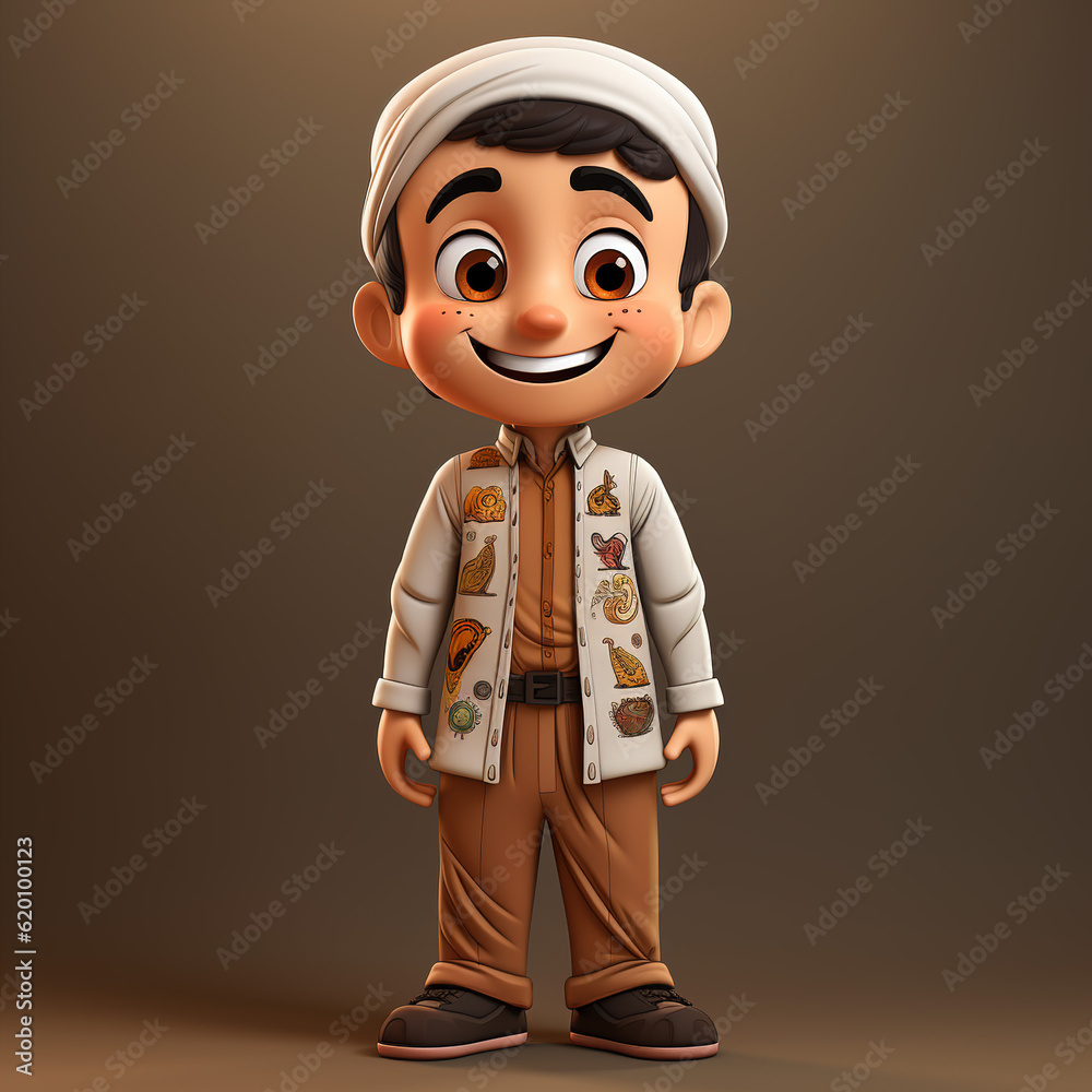 cartoon muslim boy illustration, Generative AI Stock Illustration ...