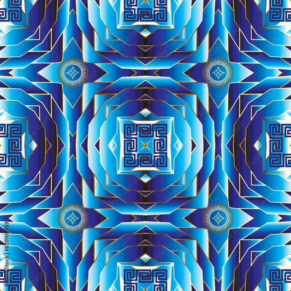 Blue gradient greek vector seamless pattern. Ethnic style patterned ...