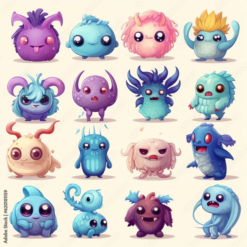 Colorful vector of cartoon monsters for kids in front of a white ...