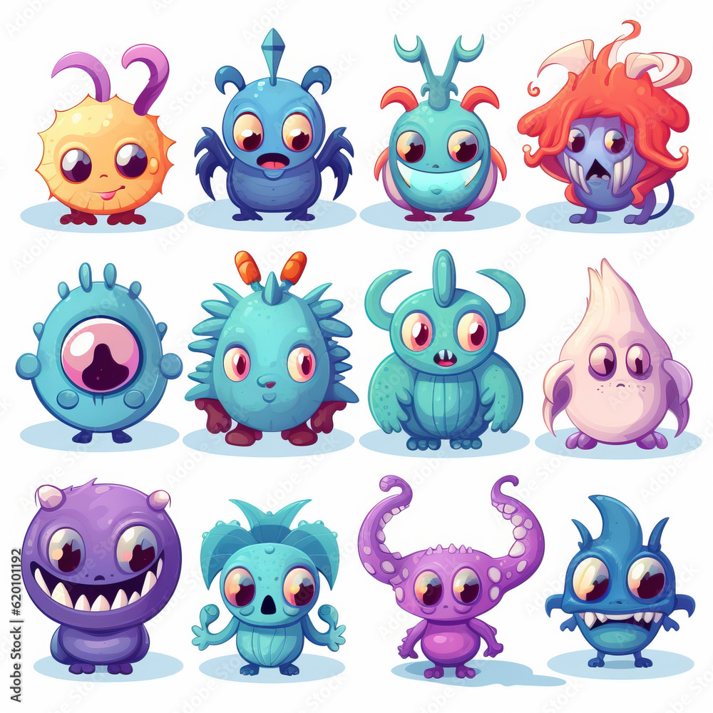 Colorful vector of cartoon monsters for kids in front of a white ...