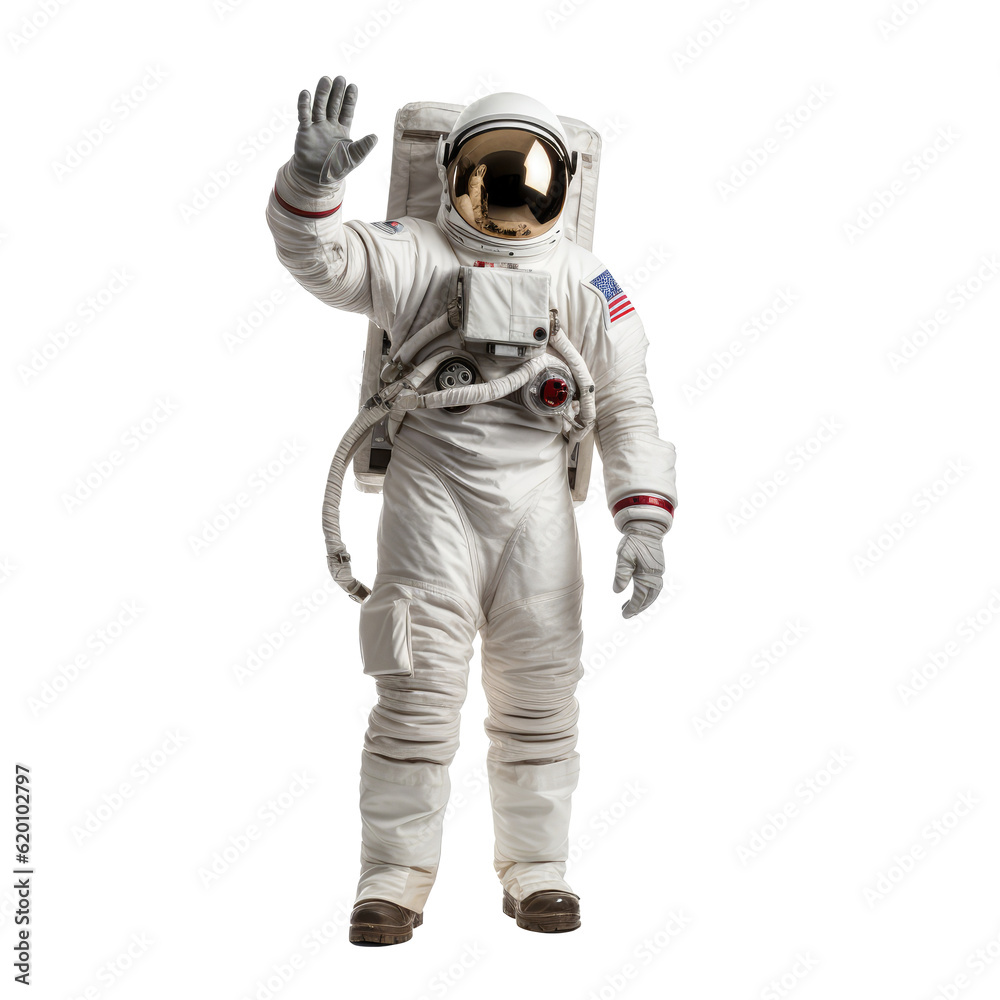 Astronaut in space suit waving hand and bye bye, isolated on ...