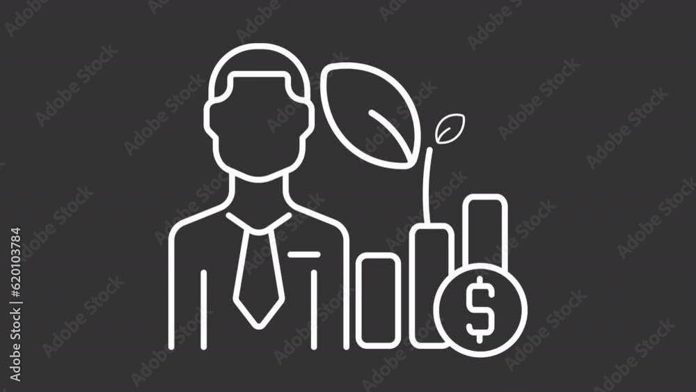 Animated fund manager white icon. Office worker with money chart and ...