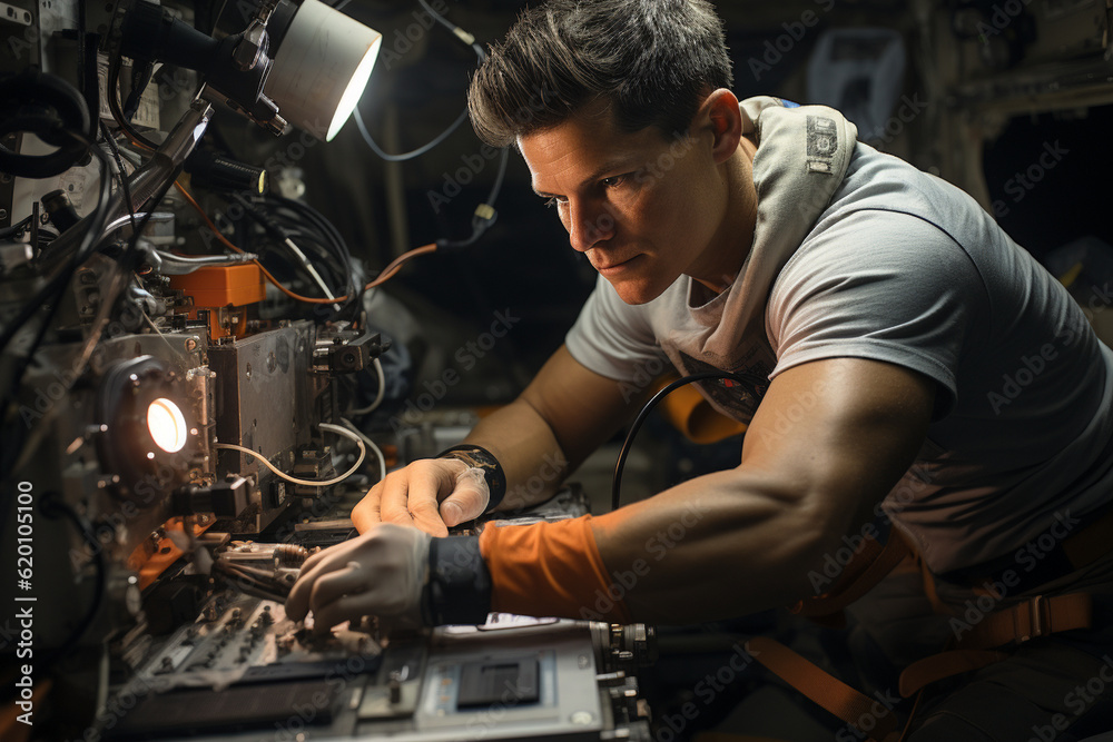 Astronaut conducting experiments in a state-of-the-art space laboratory ...