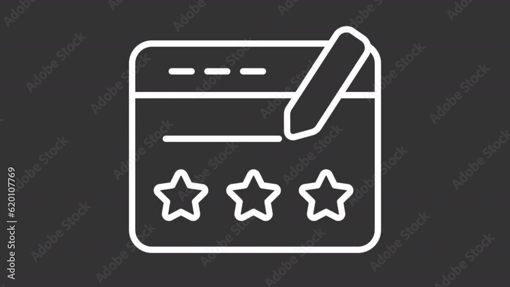 Positive review white icon animation. Animated line web page with pen ...