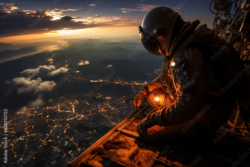 Astronaut observing the Earth's weather patterns from space, astronaut ...