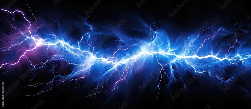 Blue lightning with dark black background. Abstract lightning banner ...