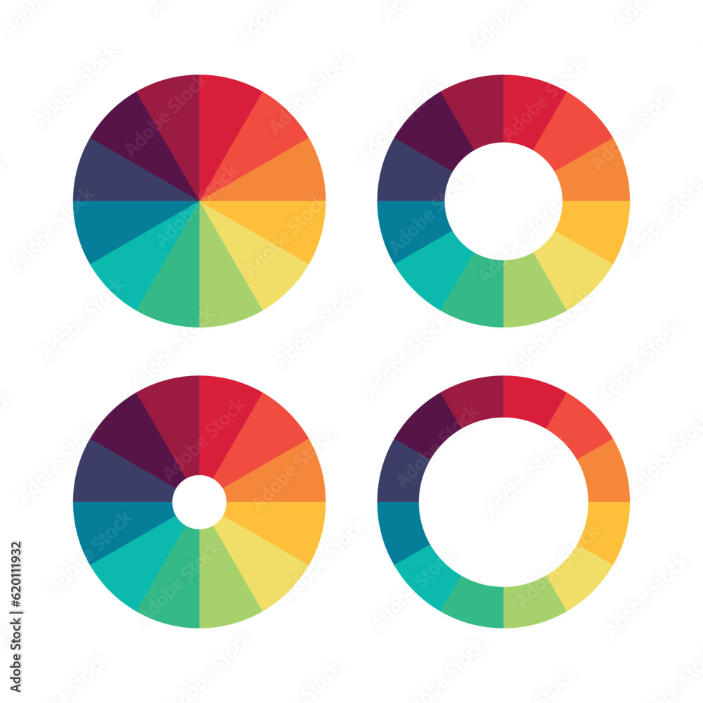 Set of color wheel or color circle picker flat vector illustration ...