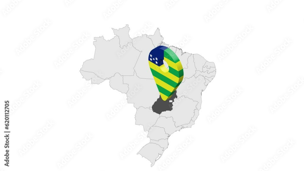 Location State of Goias on map Brazil. 3d Goias flag map marker ...
