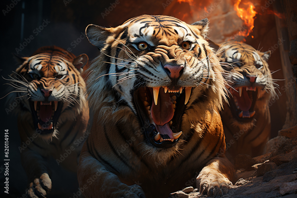 He playful interaction between a group of Saber-toothed Tiger ...