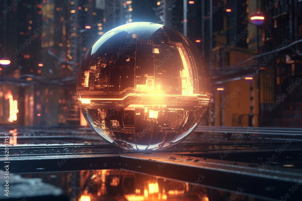 futuristic interpretation of a planet, with angular geometric shapes ...