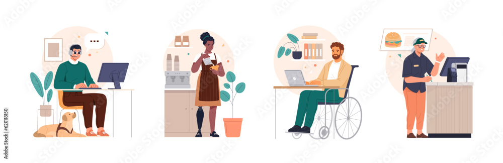Inclusion in the workplace. Vector cartoon illustration of diverse ...
