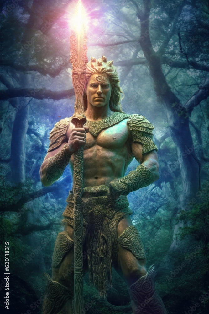 A statue of an old norse scandinavian pagan god Freyr with his staff ...