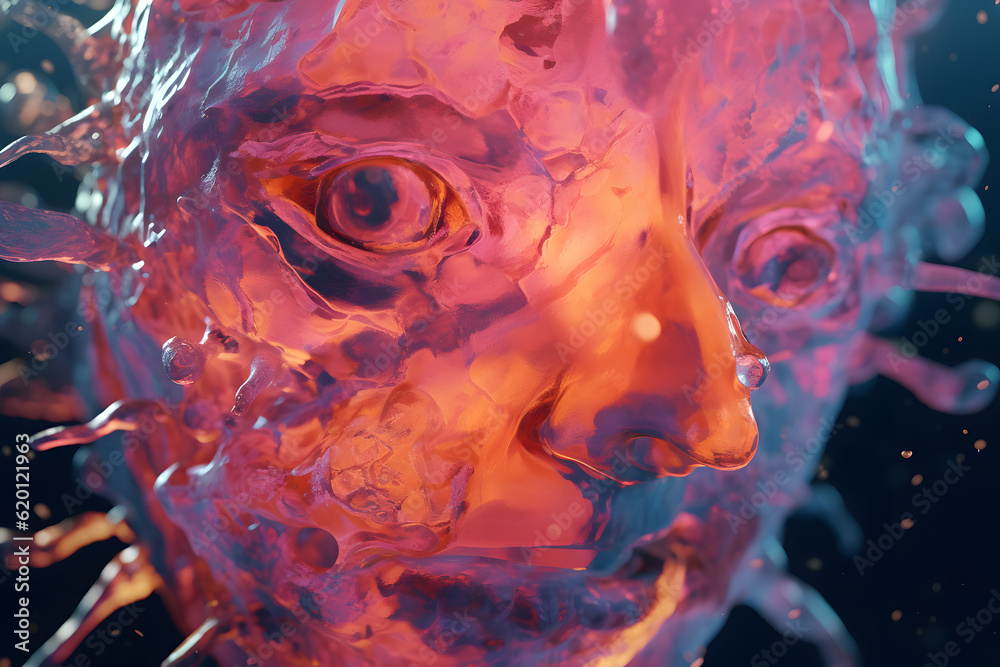 Extreme microscope image of futuristic robots head with crystal mineral ...