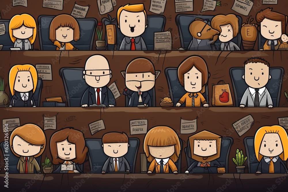 Cartoon Cute Doodles Board Of Directors Meeting Seamless Pattern ...