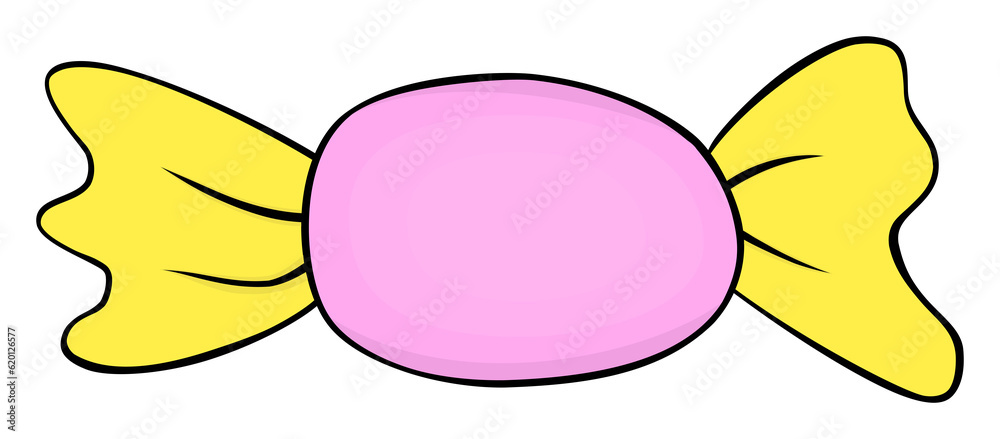 Cartoon pink-yellow candy icon. Bonbon clipart. Sweet illustration ...