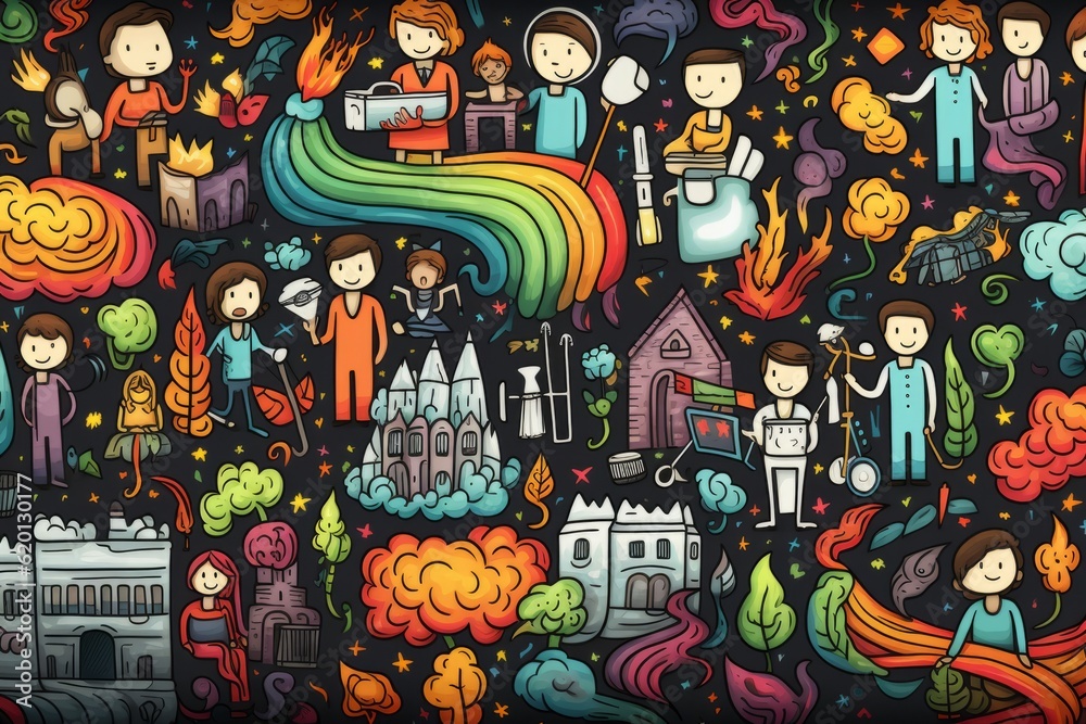 Cartoon Cute Doodles Human Rights Day Seamless Pattern, Generative AI ...