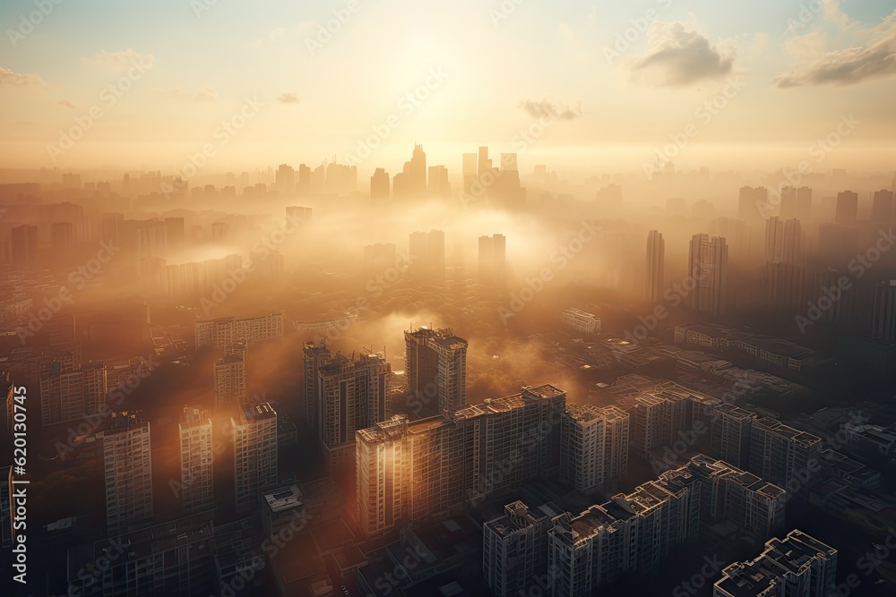 Abstract Blurred city Sunrise Sky Background with Dust, PM 2.5 and air ...
