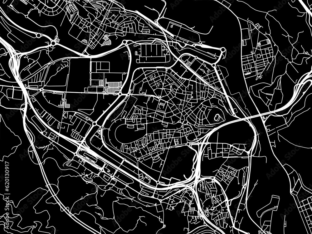 Vector road map of the city of Barakaldo in Spain on a black background ...