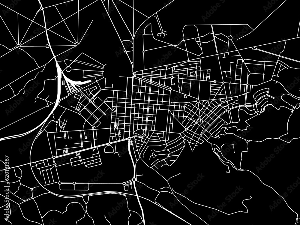 Vector road map of the city of Aranjuez in Spain on a black background ...