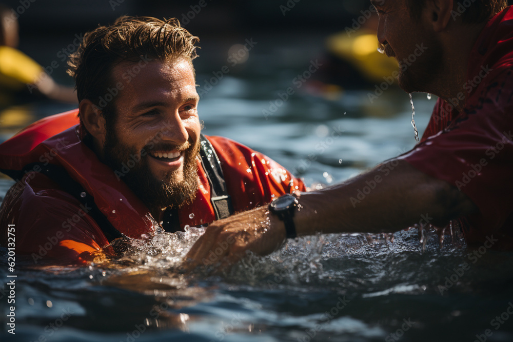 Lifeguards saving a swimmer in distress, Rescue Service 911 Generative ...