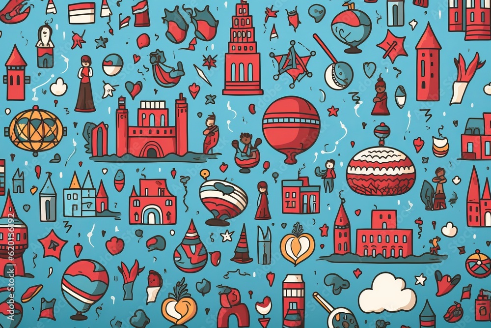 Cartoon Cute Doodles United Nations Day Seamless Pattern, Generative AI ...