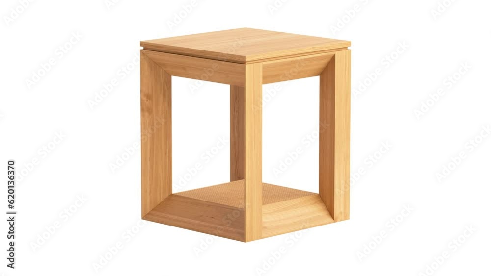 Circular animation of sleek oak-finished side table with a cane inset ...