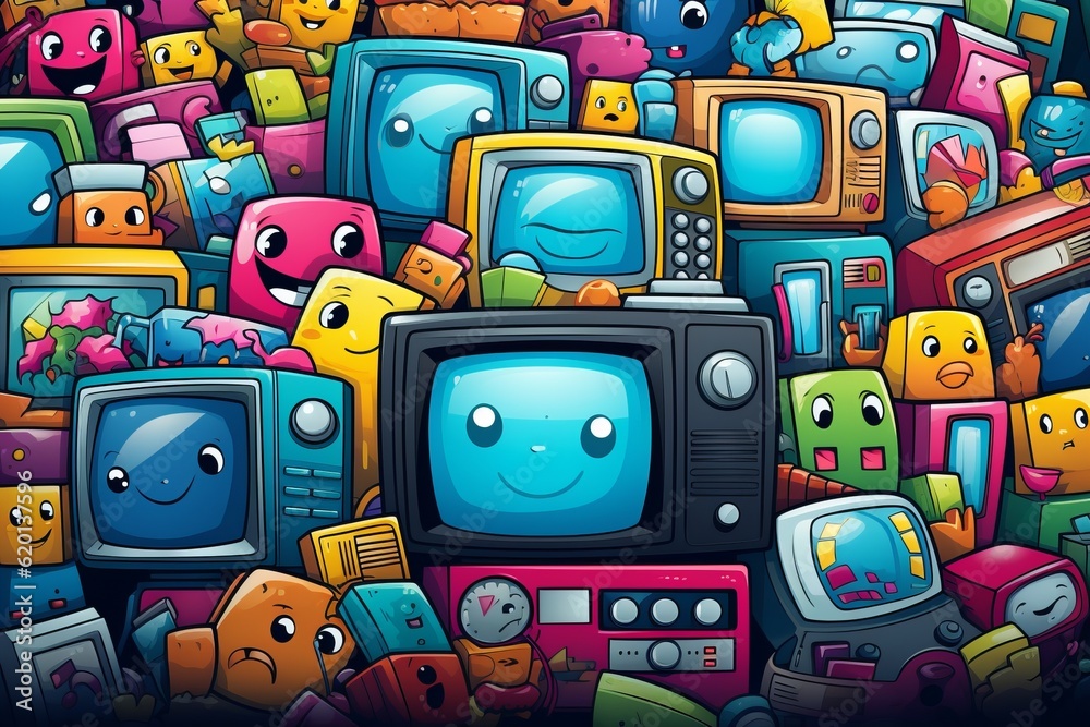 Cartoon Cute Doodles World Television Day Seamless Pattern, Generative ...