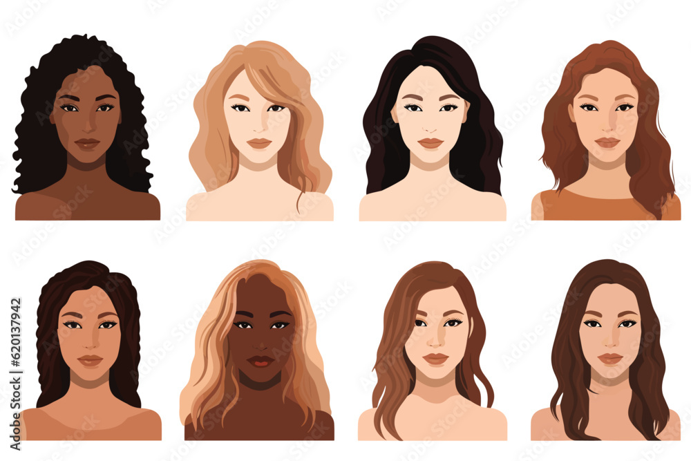 Portrait of women with unique skin tones vector isolated illustration ...
