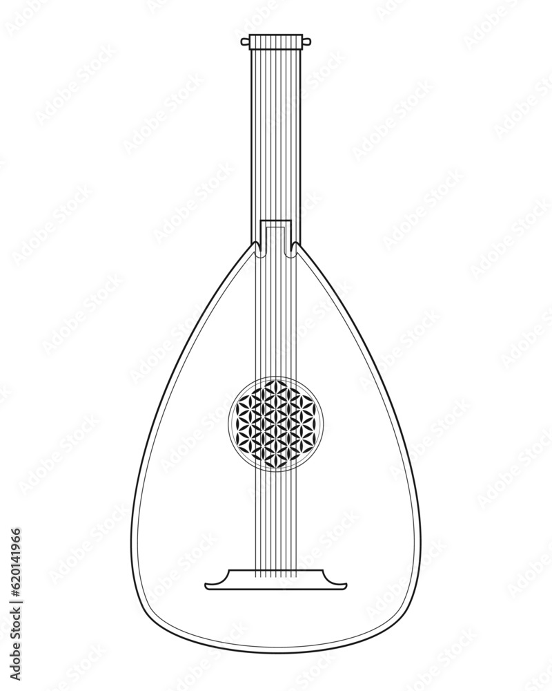 Easy coloring cartoon vector illustration of a lute isolated on white ...