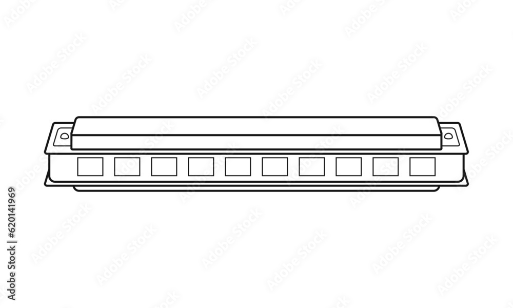 Easy coloring cartoon vector illustration of a harmonica isolated on ...