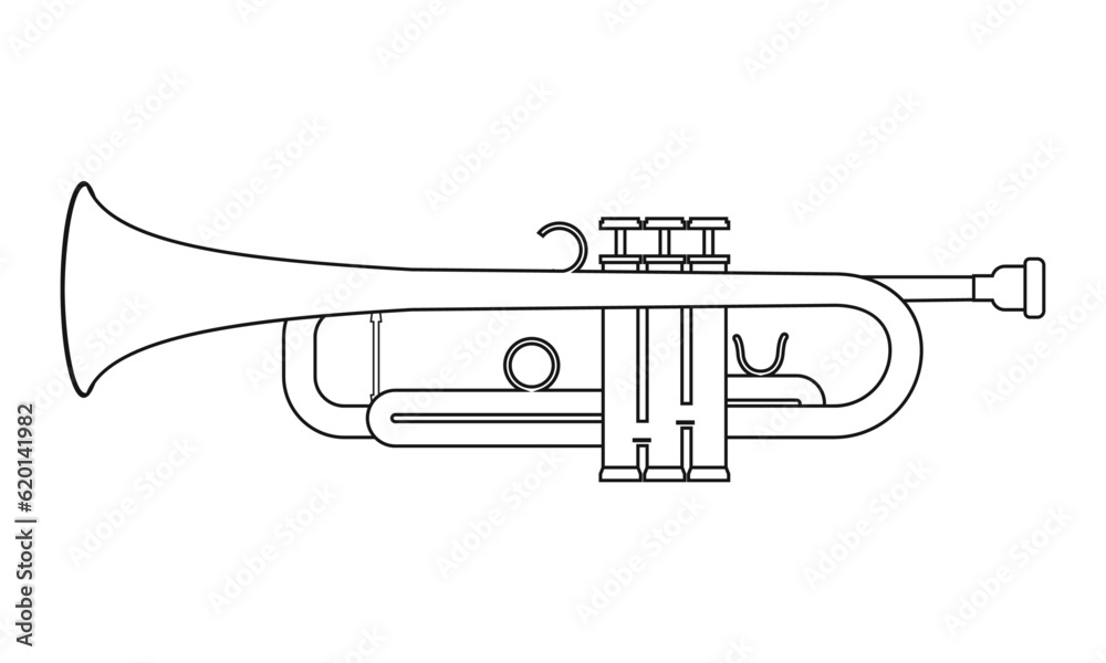 Easy coloring cartoon vector illustration of a trumpet isolated on ...