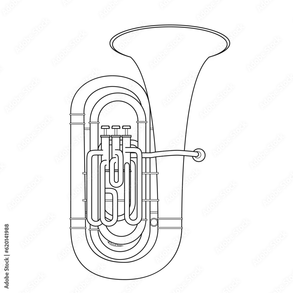 Easy coloring cartoon vector illustration of a tuba isolated on white ...