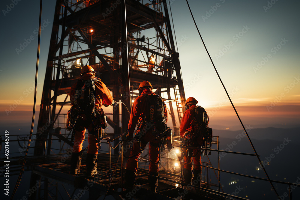 Emergency response team performing a high-angle rescue from a tall ...